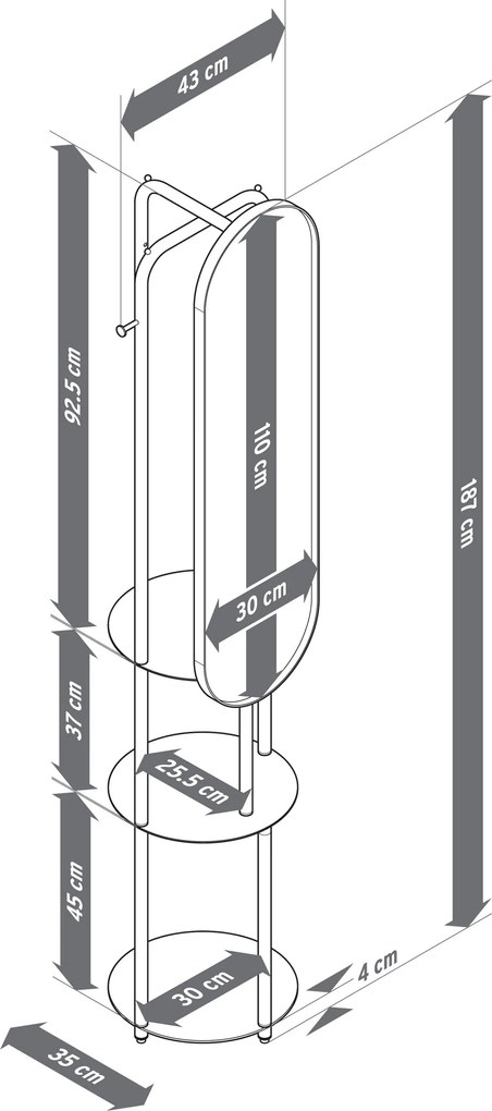 Tchibo - Otevřená šatní skříň s velkým zrcadlem - barva: černá