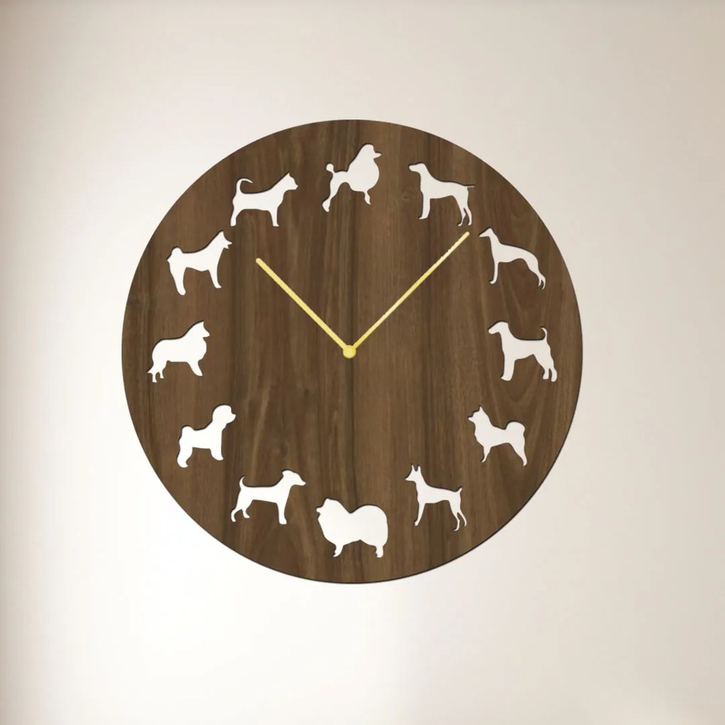 dřevo života Nástěnné PSI hodiny Barevný vzor: Ořech, Velikost hodin: 35x35