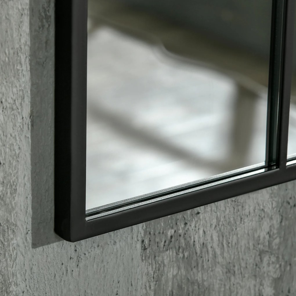 HOMCOM Obloukové okenní nástěnné zrcadlo 91x60cm s kovovým rámem ze skla do obývacího pokoje ložnice jídelny předsíně v černé barvě