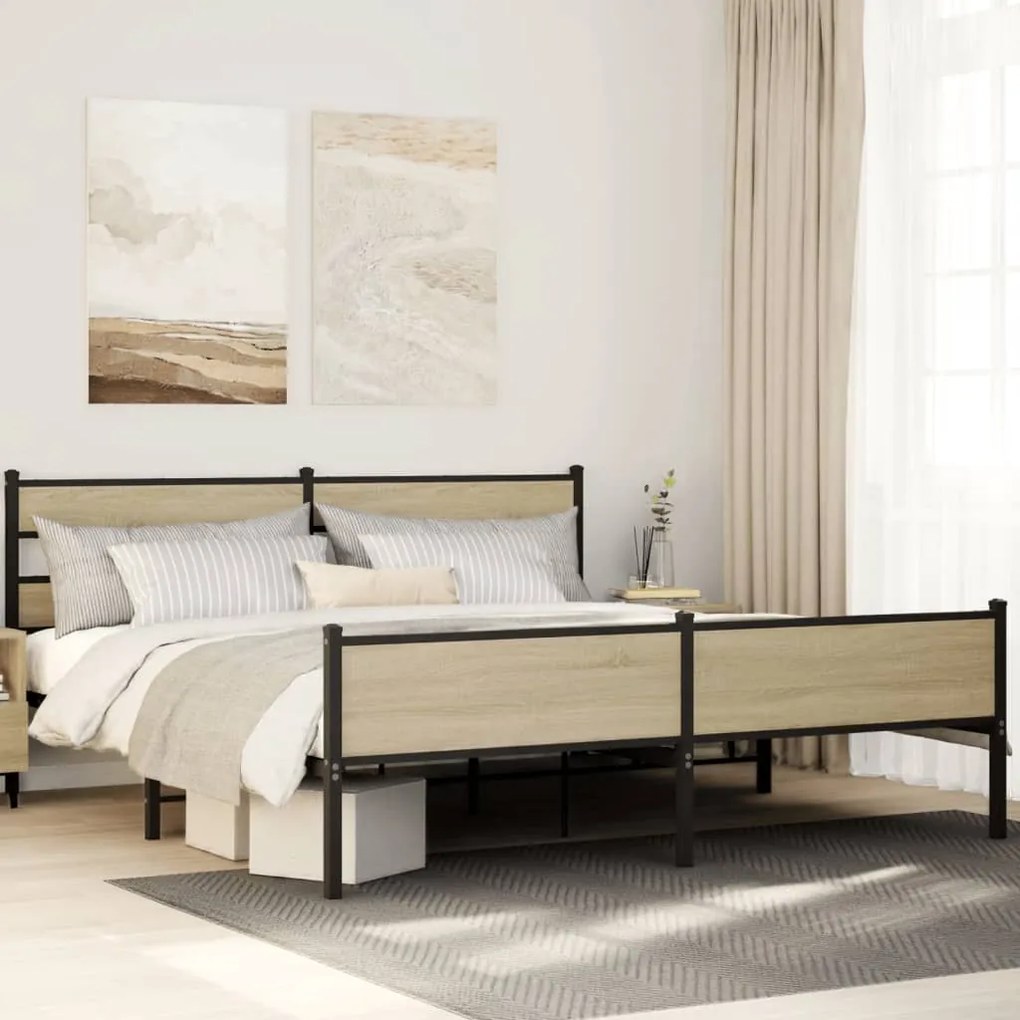 Kovový rám postele bez matrace dub sonoma 183 x 213 cm 3308505