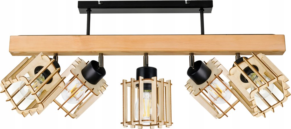 Dřevěná stropní lampa Lustr Stropní Svítidlo Loft Černá na 5x Klosz E27