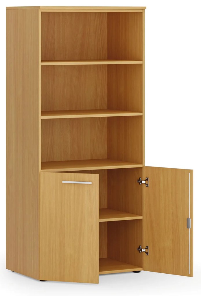 Kombinovaná kancelářská skříň PRIMO WOOD, nízké dveře, 800 x 500 x 1781 mm, buk