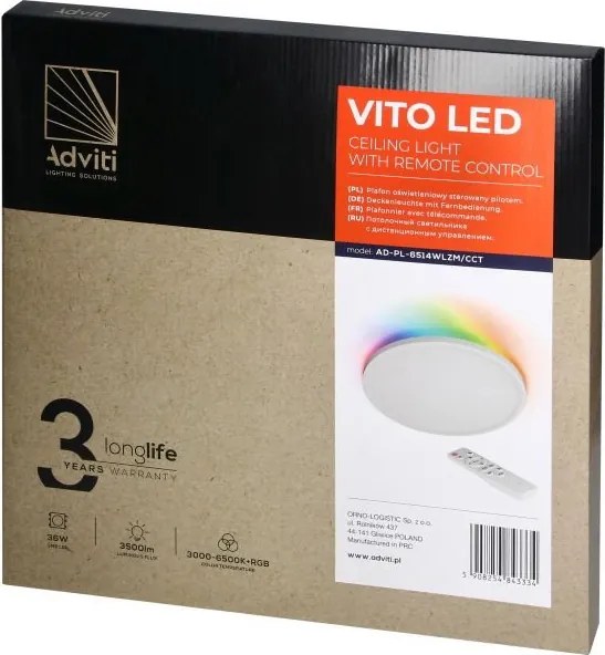 Stropní svítidlo Orno VITO AD-PL-6514WLZM/CCT 36W, 40cm + RGB ovladač