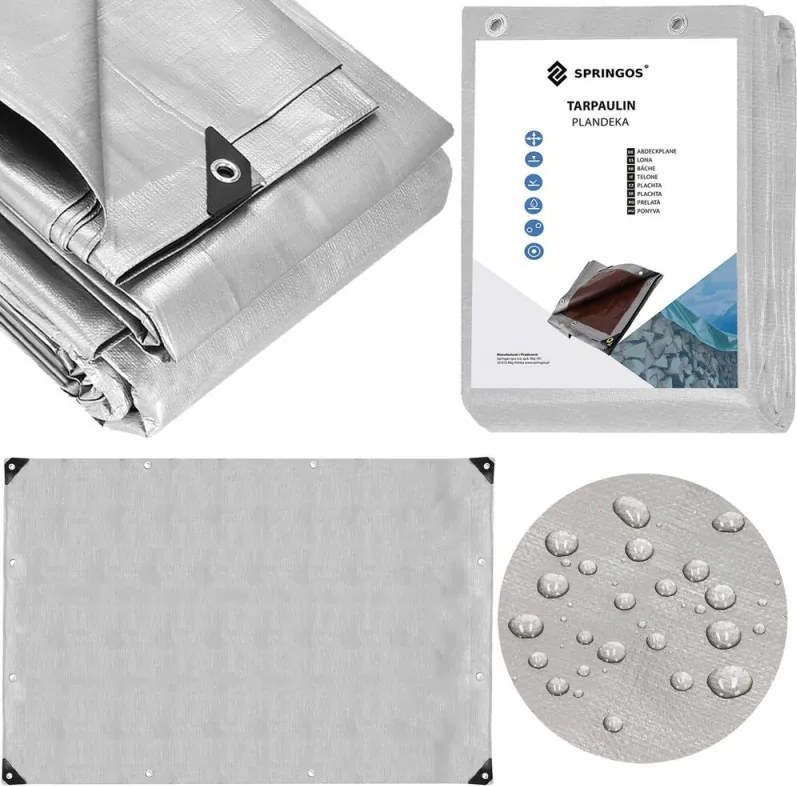 Krycí plachta s oky 5x4 m, 130g PE SPRINGOS GA2184 šedá