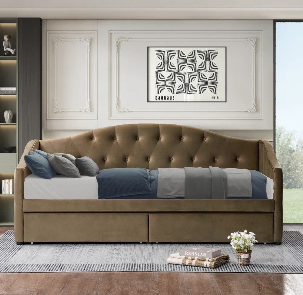 Postel s úložným prostorem, 90x200, hnědá Velvet látka, ZASKA