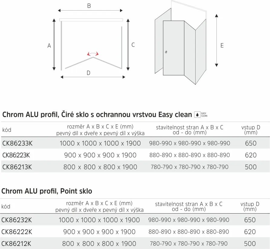 Mereo Mereo, Sprchový kout, LIMA, , chrom ALU, sklo Point, CK86232K