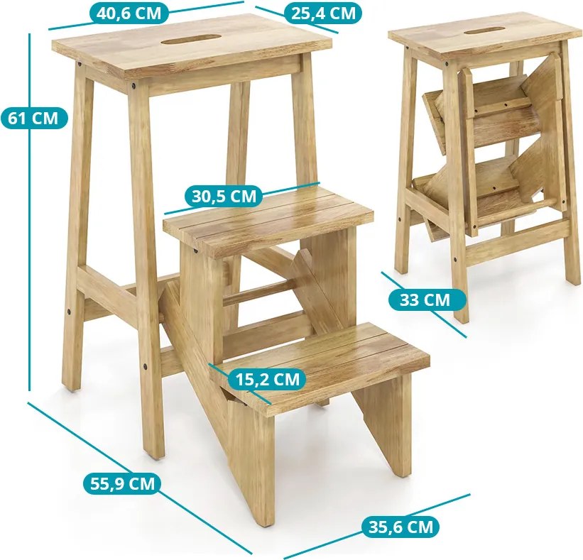 Skládací 3-stupňová stolička, přírodní