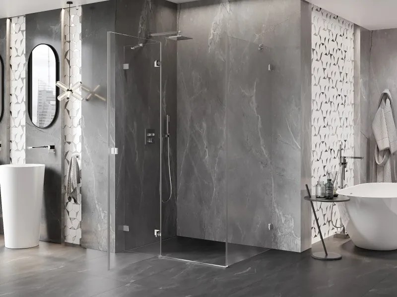 Mexen Lunar, výklopný sprchový kout levý 70 x 80 cm, čiré sklo, chromový profil, 834-070-080-01-00-L