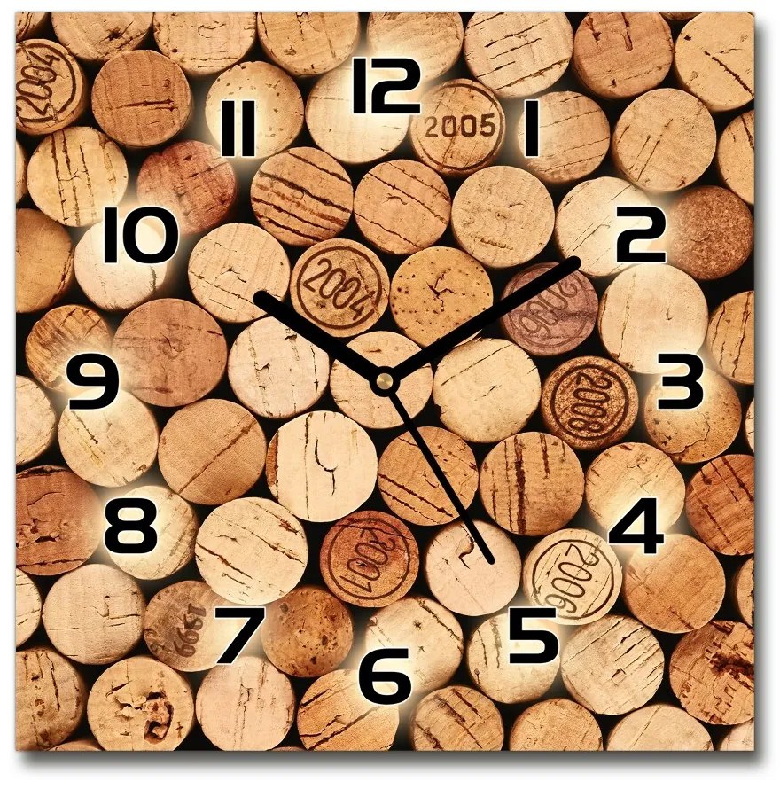 Wallmuralia Skleněné hodiny čtverec Korky z vína 30x30 cm