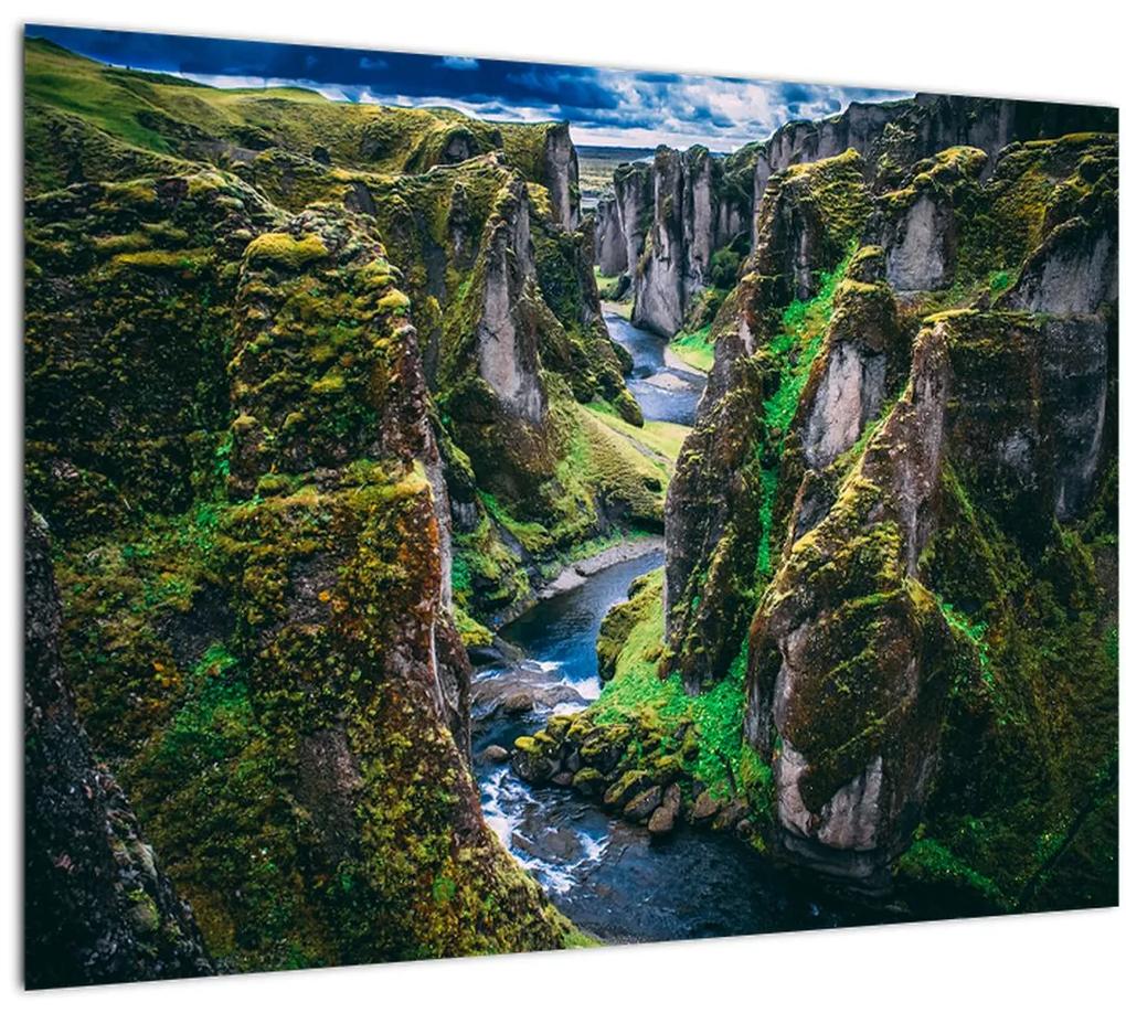 Skleněný obraz - Řeka ve skalnatém údolí (70x50 cm)