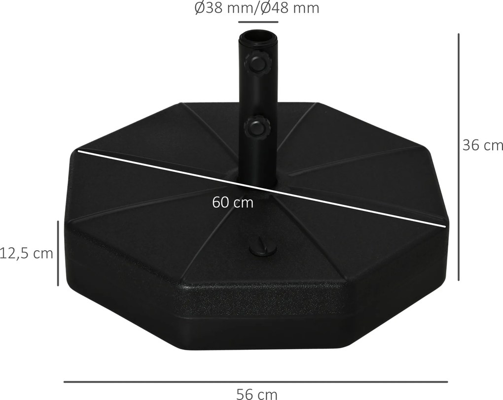 Stojan na slunečník Outsunny pro slunečníky 38 mm/48 mm, lze naplnit vodou nebo pískem, robustní podstavec pro slunečník Ø60 x 36H cm | Aosom.de