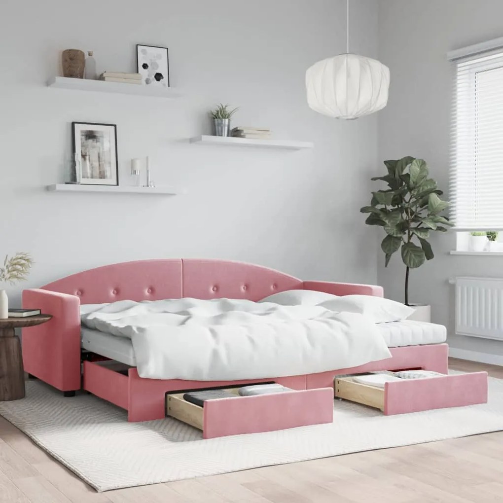 Válenda s přistýlkou a zásuvkami růžová 80 x 200 cm samet 3197369