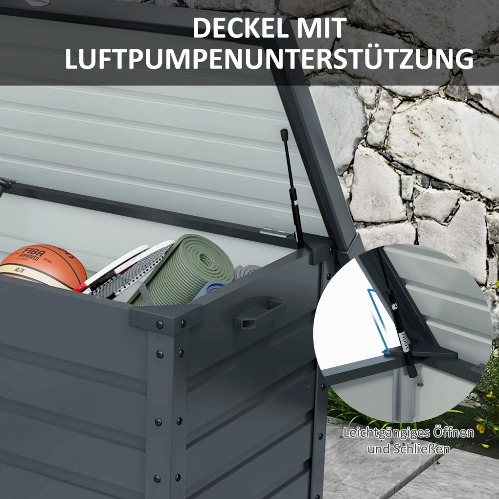 Outsunny Zahradní box Outsunny, úložný box na kolečkách, úložný box se zámkem, rukojeť, zahradní truhla na balkon, terasu 100 x 62 x 65 cm, tmavě šedý