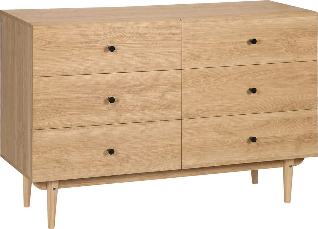 HOMCOM Komoda se 6 Zásuvkami a Masivními Dřevěnými Nohy 120 x 40 x 80 cm Dřevěná Barva | Aosom