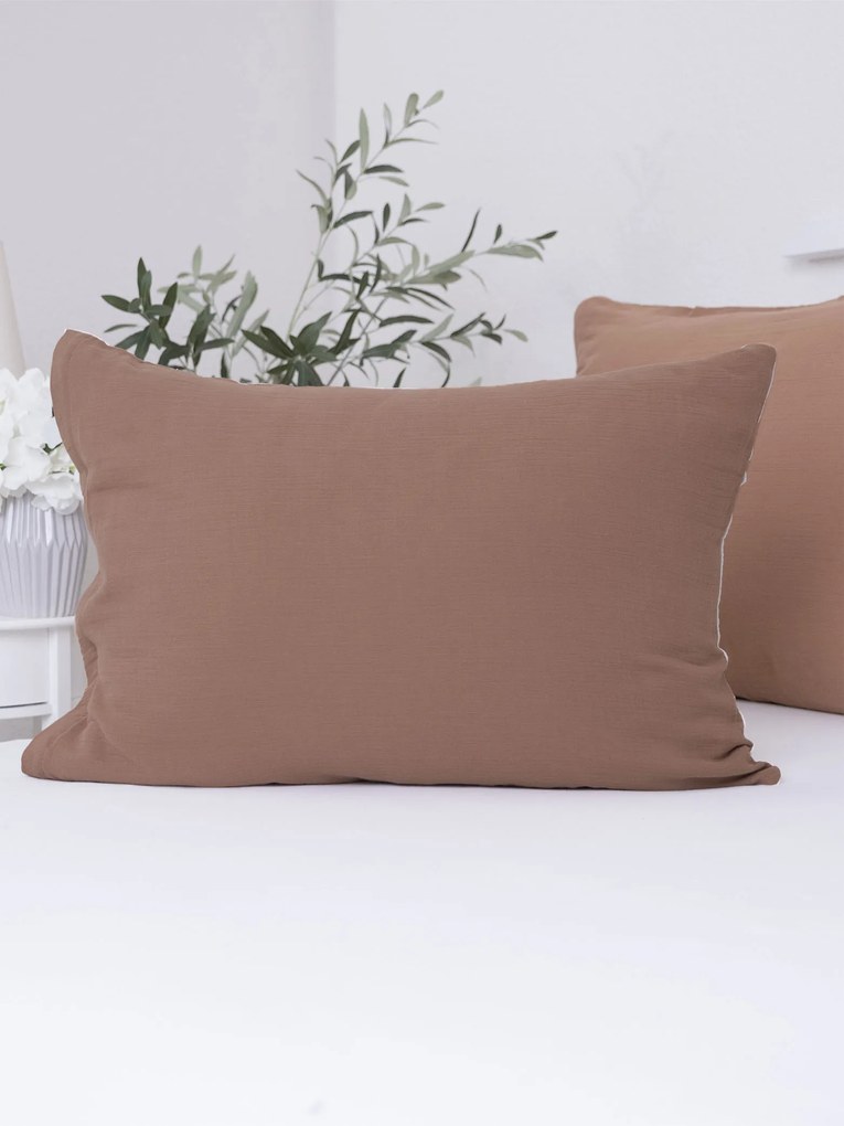 MK Lůžkoviny Mušelínový povlak na polštář 50 x 70 cm Alexia Duo - hnědá/krémová
