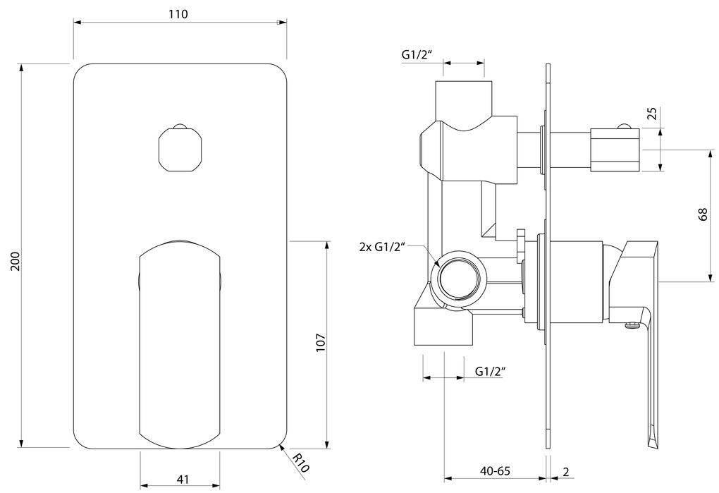 Sapho, MIXONA podomítková sprchová baterie, 2 výstupy, chrom, MG042
