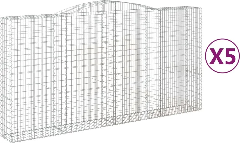 Klenuté gabionové koše 5 ks 400x50x200/220cm pozinkované železo 3147064