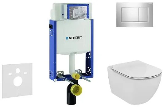 Geberit Kombifix - Modul pro závěsné WC s tlačítkem Sigma20, lesklý chrom/chrom mat + Ideal Standard Tesi - WC a sedátko, Aquablade, SoftClose 110.302.00.5 NU6