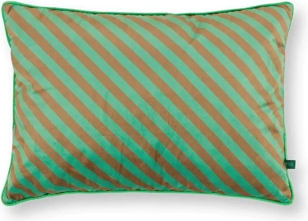Set puf Block Stripe + polštář Block Stripe 35x50 cm (Zeleně laděný set semišového pufu a pruhovaného polštáře)