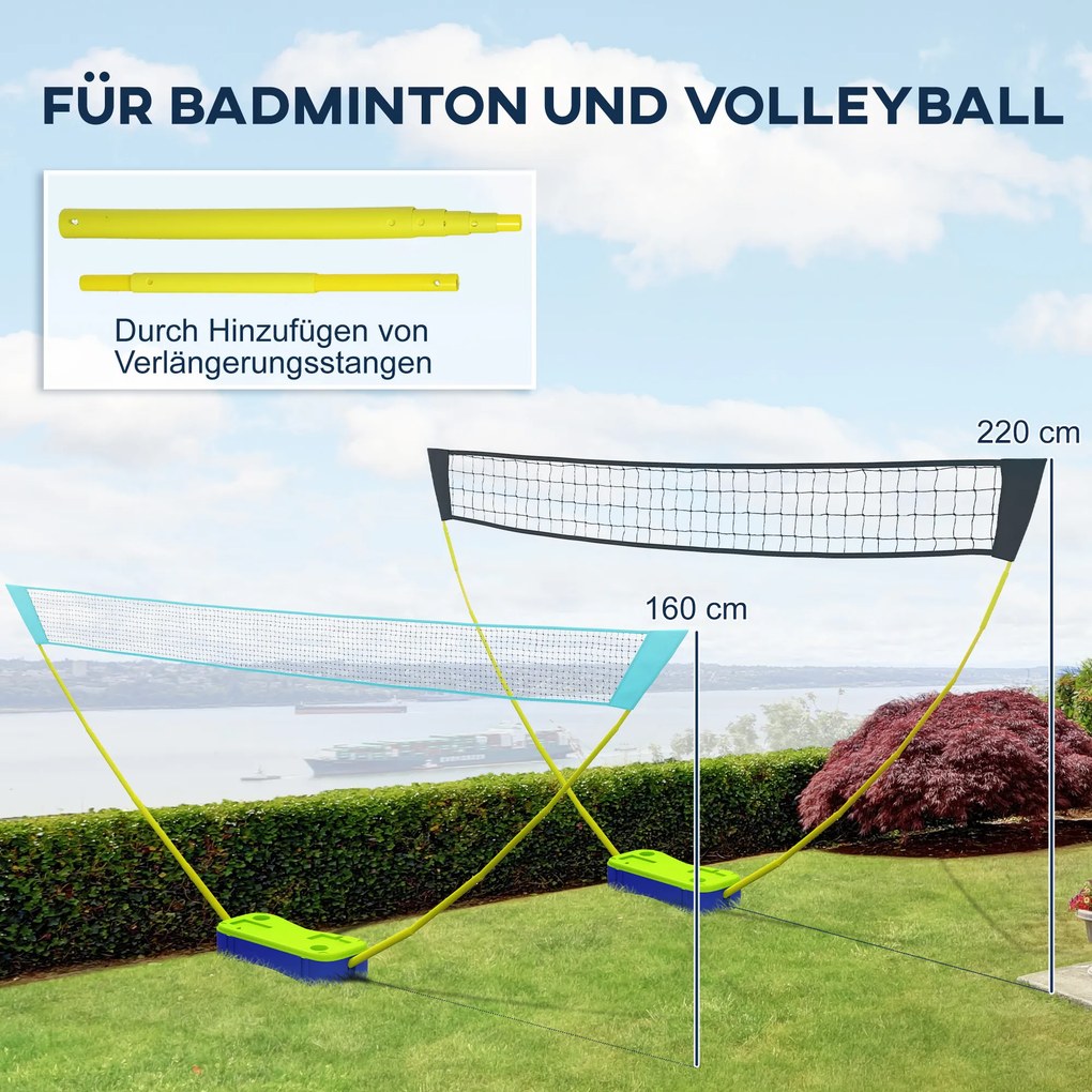 Badmintonový set 2 v 1 SPORTNOW s nastavitelnou sítí na badminton a volejbal, včetně přenosné tašky pro vnitřní i venkovní aktivity