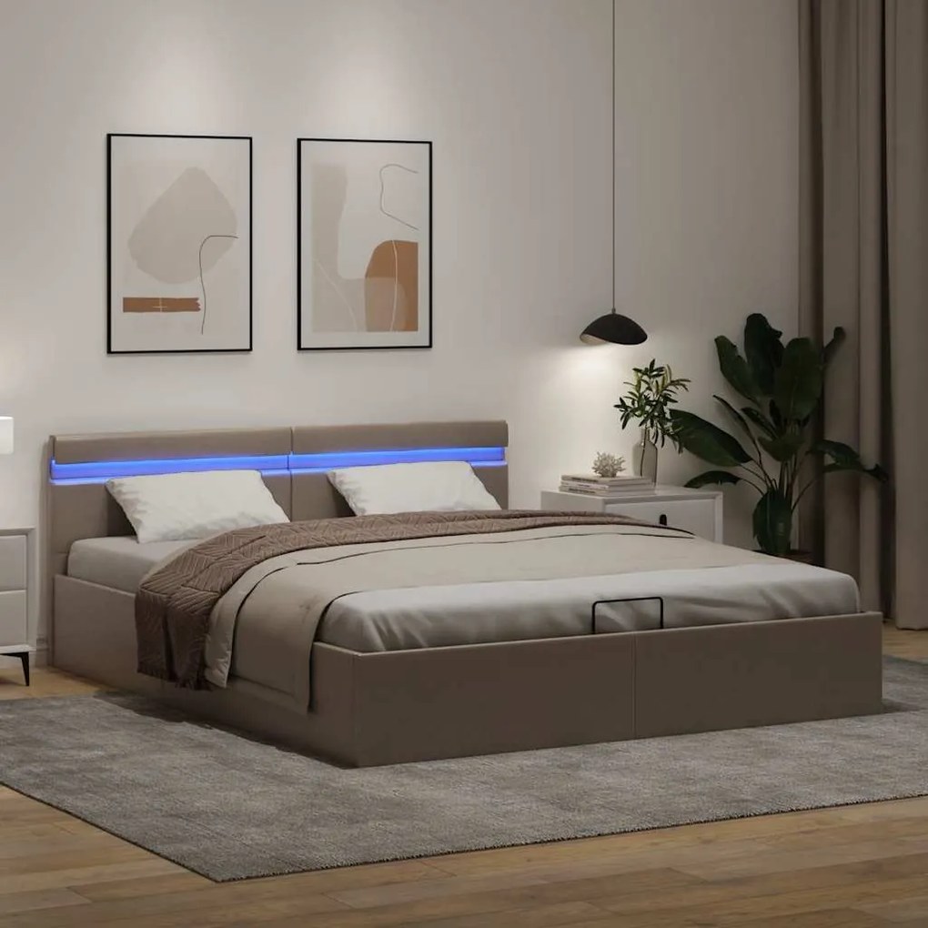Rám postele LED úložný prostor cappuccino umělá kůže 160x200 cm 285562