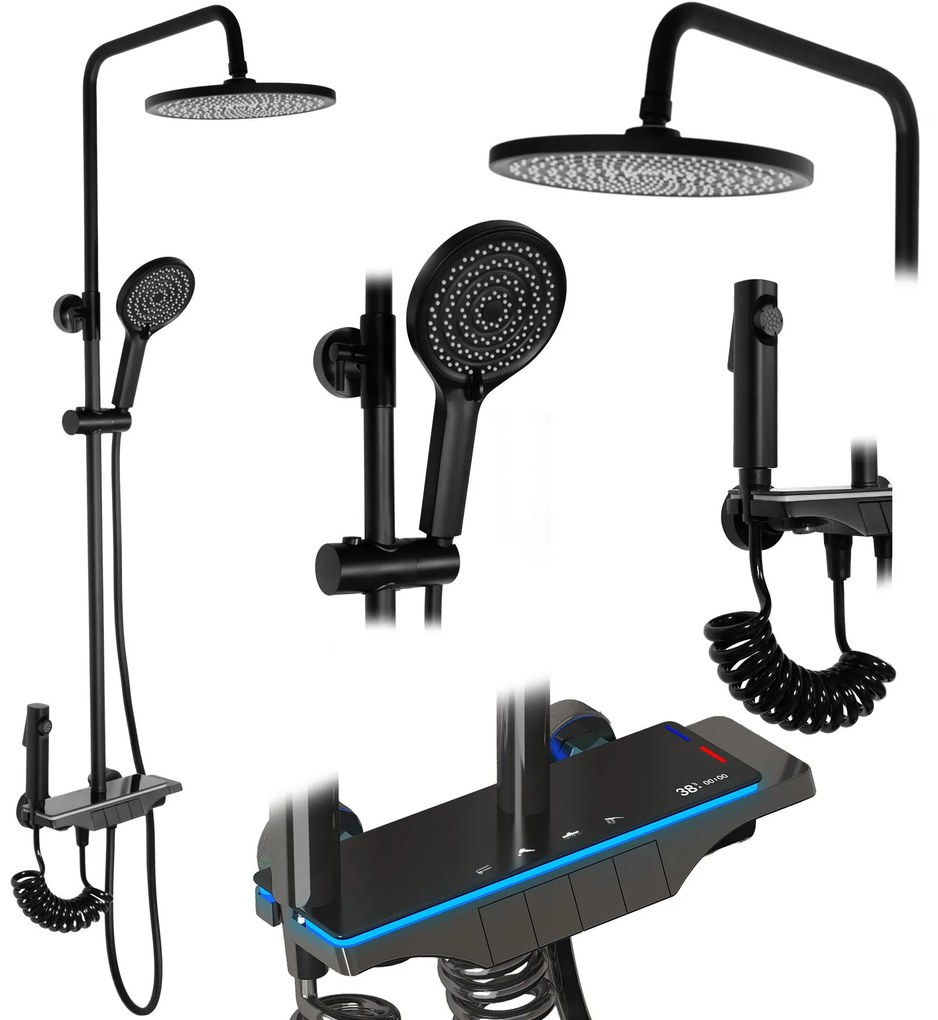 Rea Savio, LED sprchový set s vanovou výlevkou, černá, REA-P8410