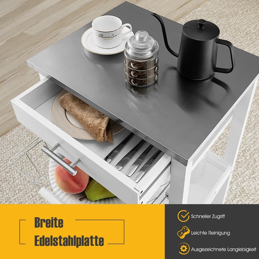 Costway Servírovací vozík rolovací kuchyňský ostrůvek s pracovní deskou, bílý