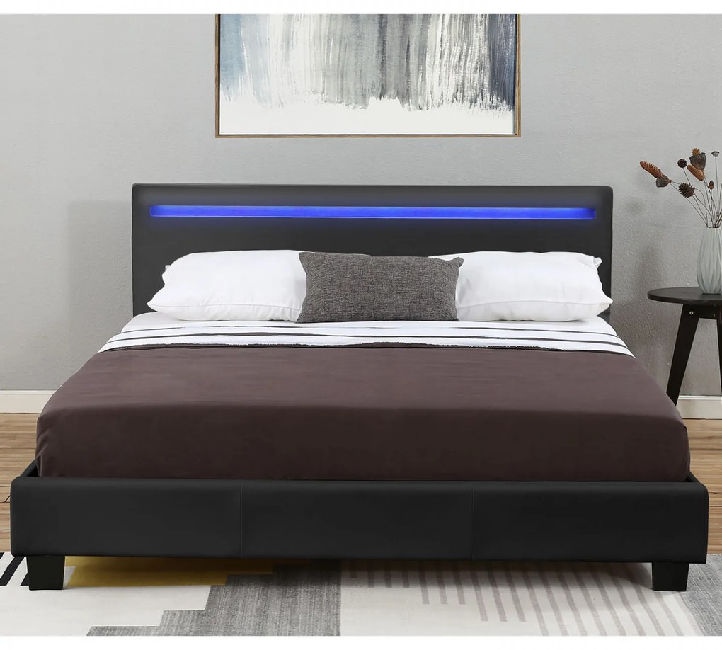 Goleto Čalouněná postel Verona 120 x 200 cm s LED osvětlením | černá