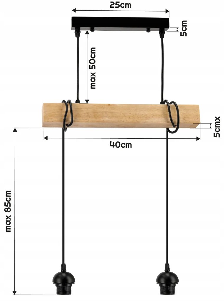 BERGE Závěsné stropní svítidlo LED dřevěný trám 2xE27 Dense Ball Lustr Luca