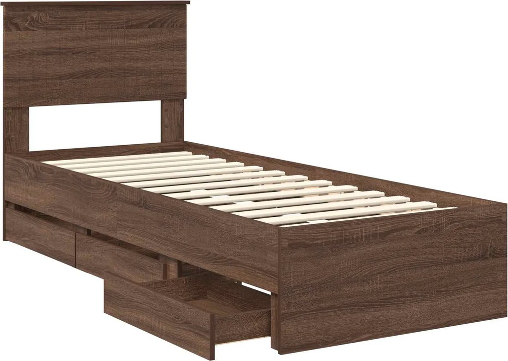 Rám postele se zásuvkou Hnědý dub 75 x 190 cm Inženýrské dřevo 3410762