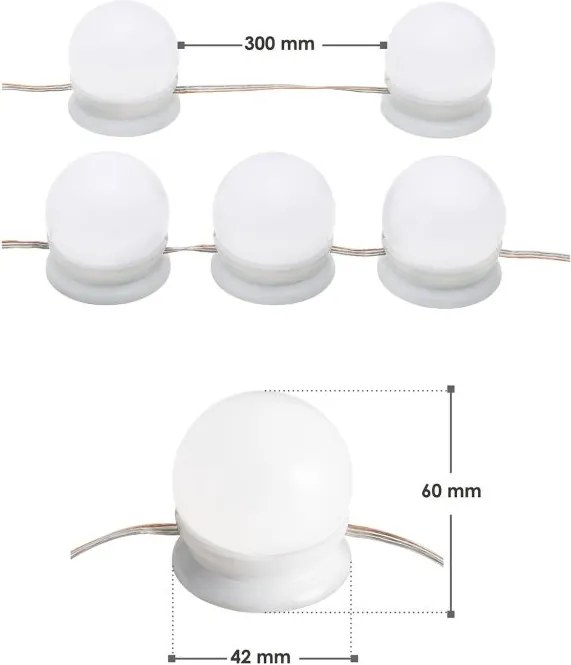 Dekorativní LED osvětlení na zrcadlo, 10 lamp, USB napájení
