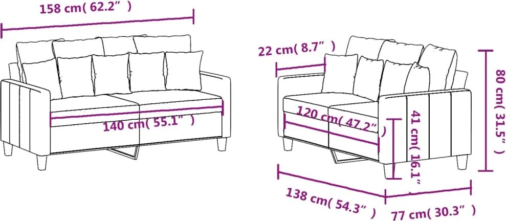 2dílná sedací souprava s poduškami hnědá textil 3201651