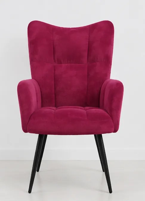 křeslo relaxační, odpočinkové, ušák, kov/samet, 98x63x69 cm, černá/vínová, Dekorino KR20260006