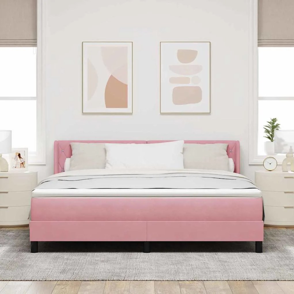 Postel s boxspringem s čelo Růžová 200 x 180 cm samet 3341431