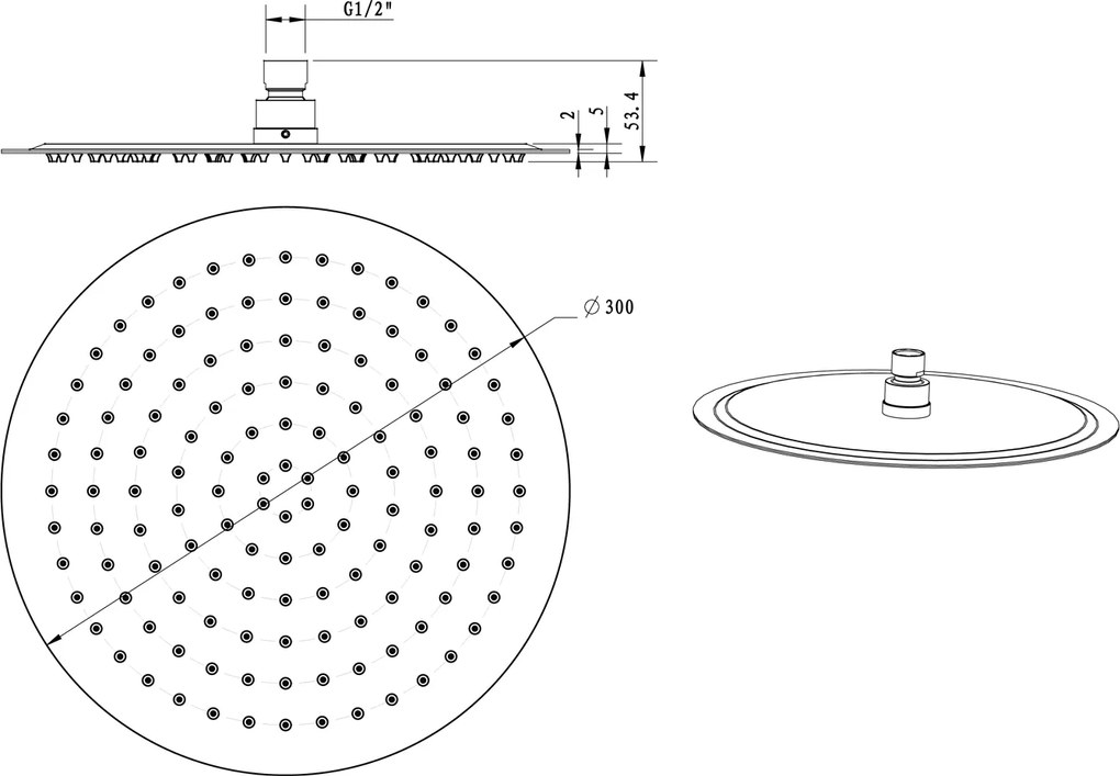 Sapho, SLIM Hlavová sprcha, průměr 300mm, černá matná, MS573B