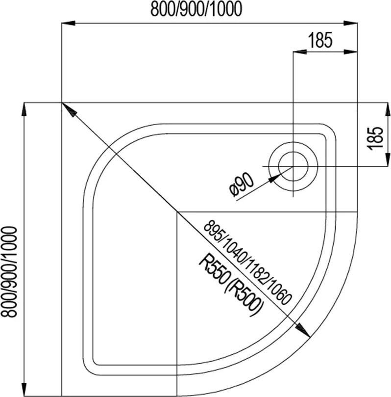 Mereo čtvrtkruhová sprchová vanička 80x80x3 cm R550 bez nožiček litý mramor bílá CV15M
