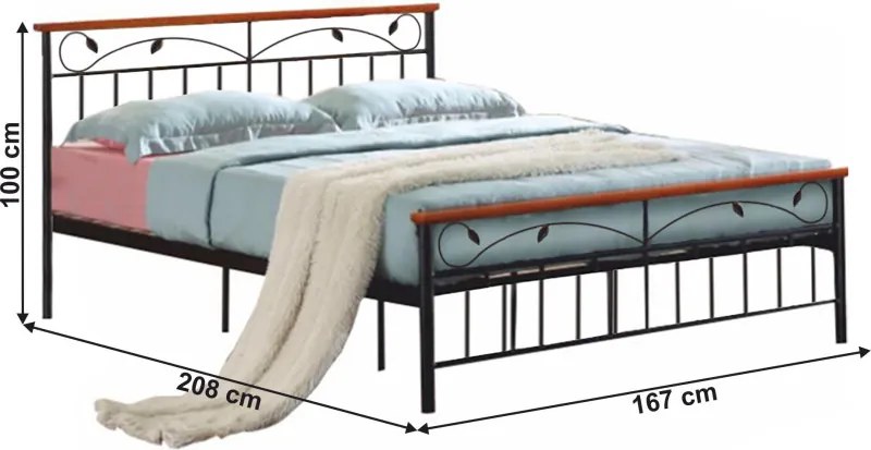 Postel s lamelovým roštem, třešeň/kov, 160x200, MORENA NEW Kondela 0000352191
