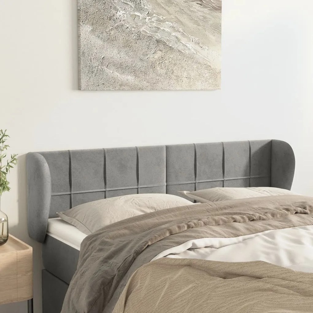 Čelo postele typu ušák světle šedé 147x23x78/88 cm samet 3117192