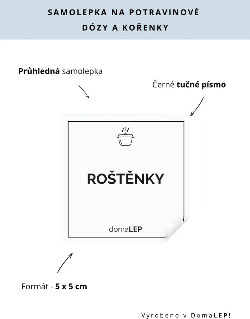Samolepka na kořenky ROŠTĚNKY průhledná 5 × 5 cm tučné písmo