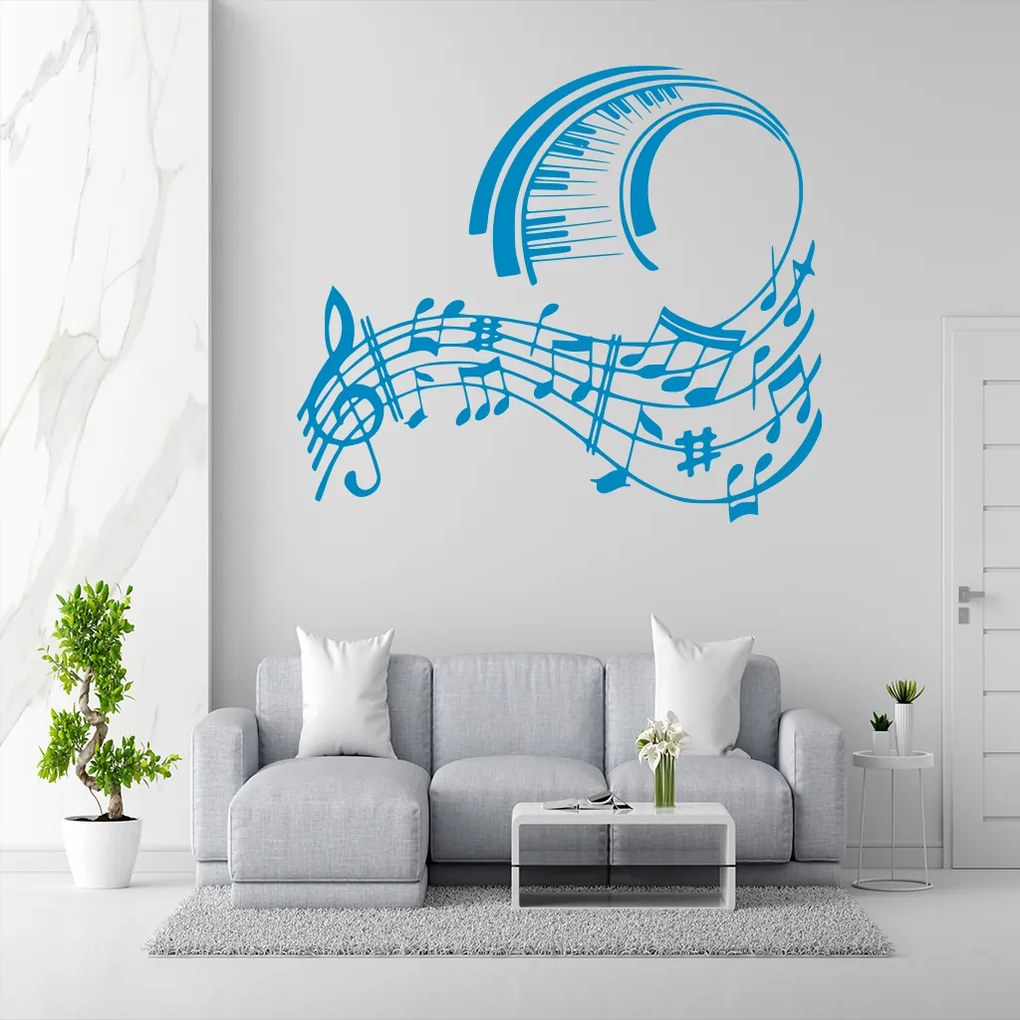 Živá Zeď Samolepka na zeď Skladba pro klavír Barva: modrá, Velikost: 80 x 69 cm