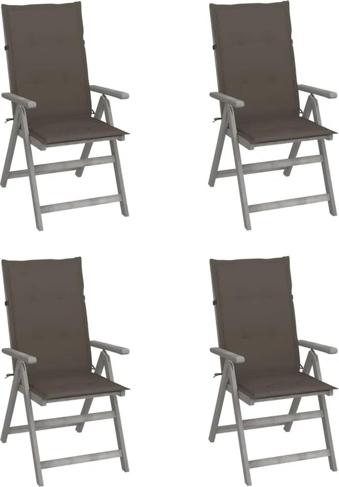 vidaXL Zahradní polohovací židle s poduškami 4 ks masivní akácie [3065377] Barva: Vzor šedá kostka