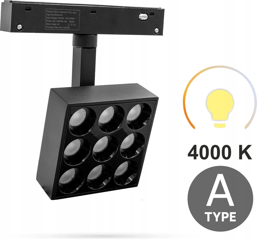 Reflektor Spot Grille Square 9W 4000K Neutrální GG9 Typ A Smart Track 48VDC