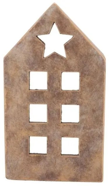 Zlatý antik cementový svícen domek House Gold M - 13*8*23 cm