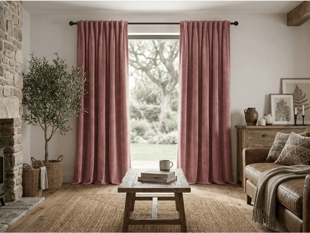 Zatemňovací závěs ELVIO VELVET 140x250 cm, starorůžový Zavěšení: Kovové kroužky