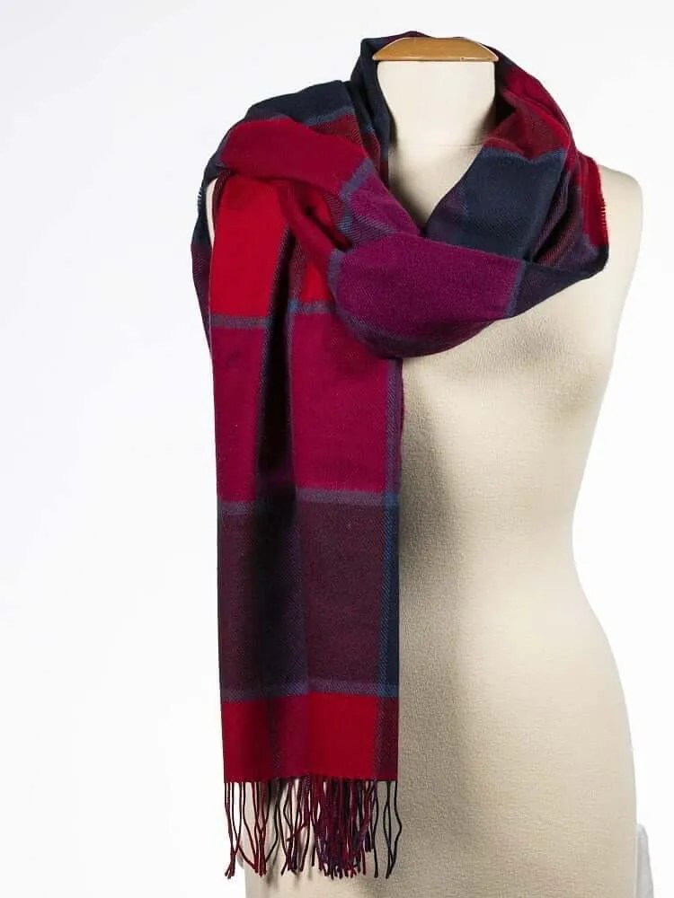 Pashmina / wrap z jemné Merino vlny Navy Red Purple Block 200x76 cm - John Hanly
