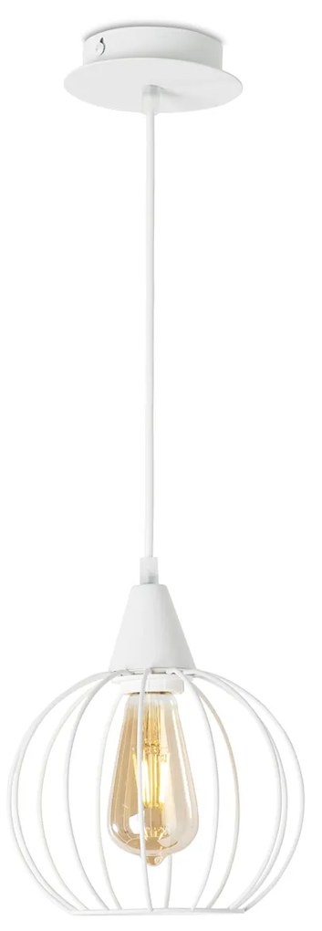 Light for home - Závěsné svítidlo na lanku s drátěným kulatým stínítkem v bílé barvě 40888 "MATRIX", 1x60W, E27, Bílá