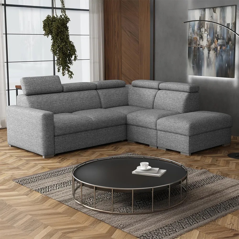 Sedací souprava PEDRO L | 250x230 cm | rozkládací + 2x úložný prostor | polohovatelné záhlavníky | VÝBĚR TKANIN