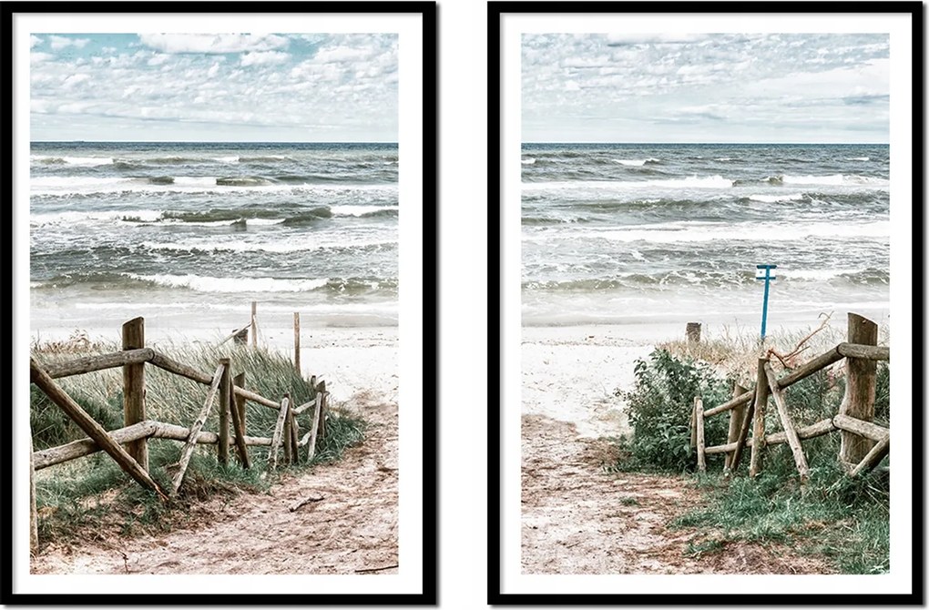 Obraz Plakát V Rámu 53x73 cm Diptych Sada 2 obrazů Boho Pláž Moře P2145