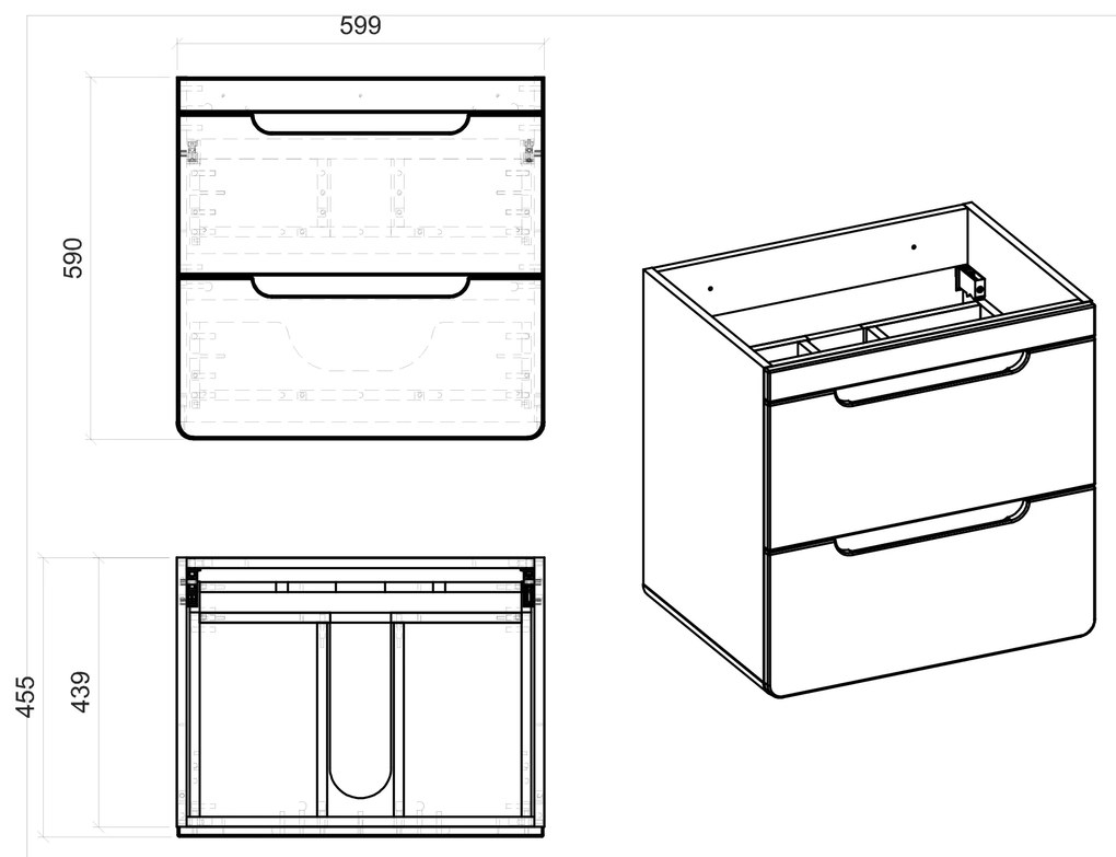 Koupelnová závěsná skříňka pod umyvadlo BÁRA 60 cm