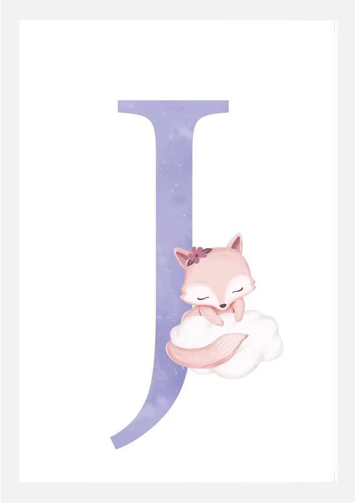 Abeceda písmena s liškou - Obraz, Plakát Velikost: B2 - 50x70 cm, Volba rámu: s bílým rámem, Písmeno: J